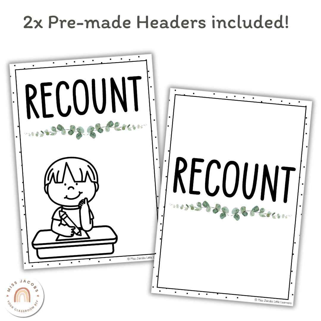 Recount Posters - Modern Botanical Classroom Theme - Miss Jacobs