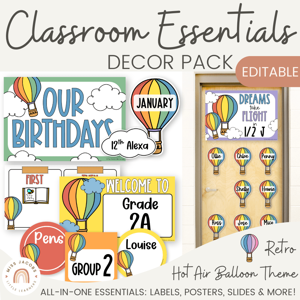 Retro Hot Air Balloon Theme Classroom Essentials Decor Pack - MJLL