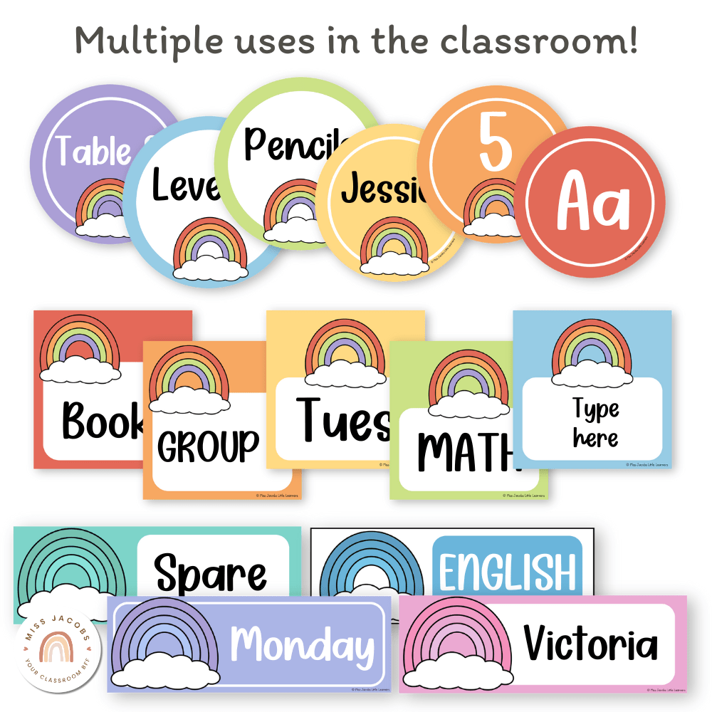 Retro Rainbow Theme Classroom Essentials Decor Pack - Miss Jacobs ...