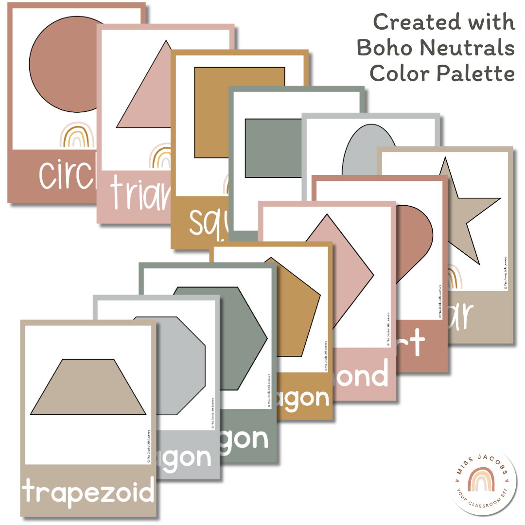 Shape Posters - Boho Rainbow Neutrals Classroom Theme- Miss Jacobs