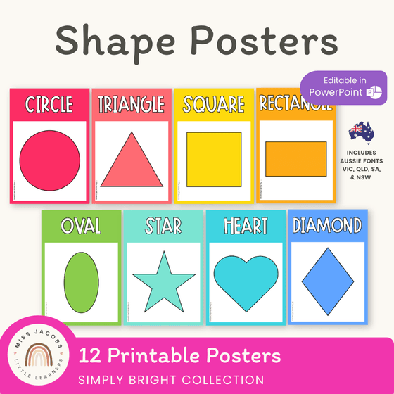 Shape Posters | Modern Simple Brights | Rainbow Classroom Decor | Edit ...