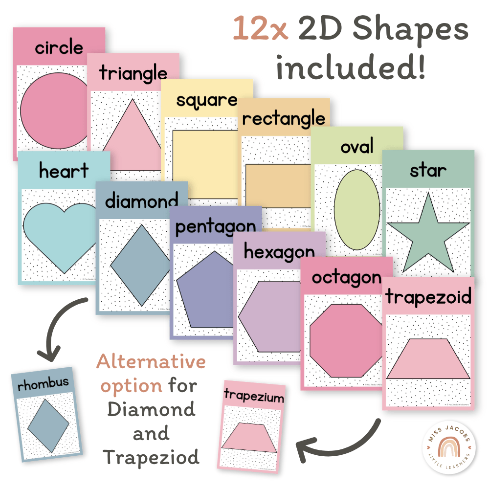 Shape Posters - Spotty Pastel Classroom Theme - Miss Jacobs