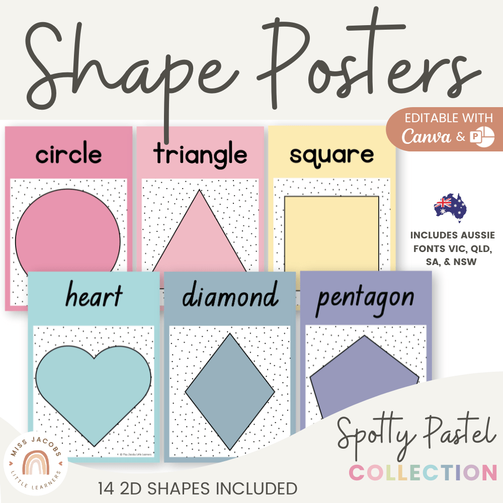 Shape Posters - Spotty Pastel Classroom Theme - Miss Jacobs