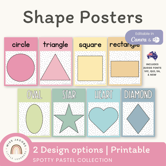 Shape Posters - Spotty Pastel Classroom Theme - Miss Jacobs