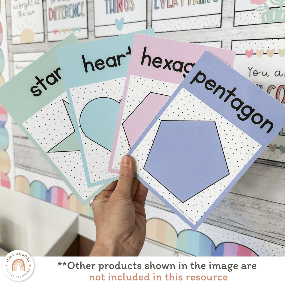 Shape Posters - Spotty Pastel Classroom Theme - Miss Jacobs