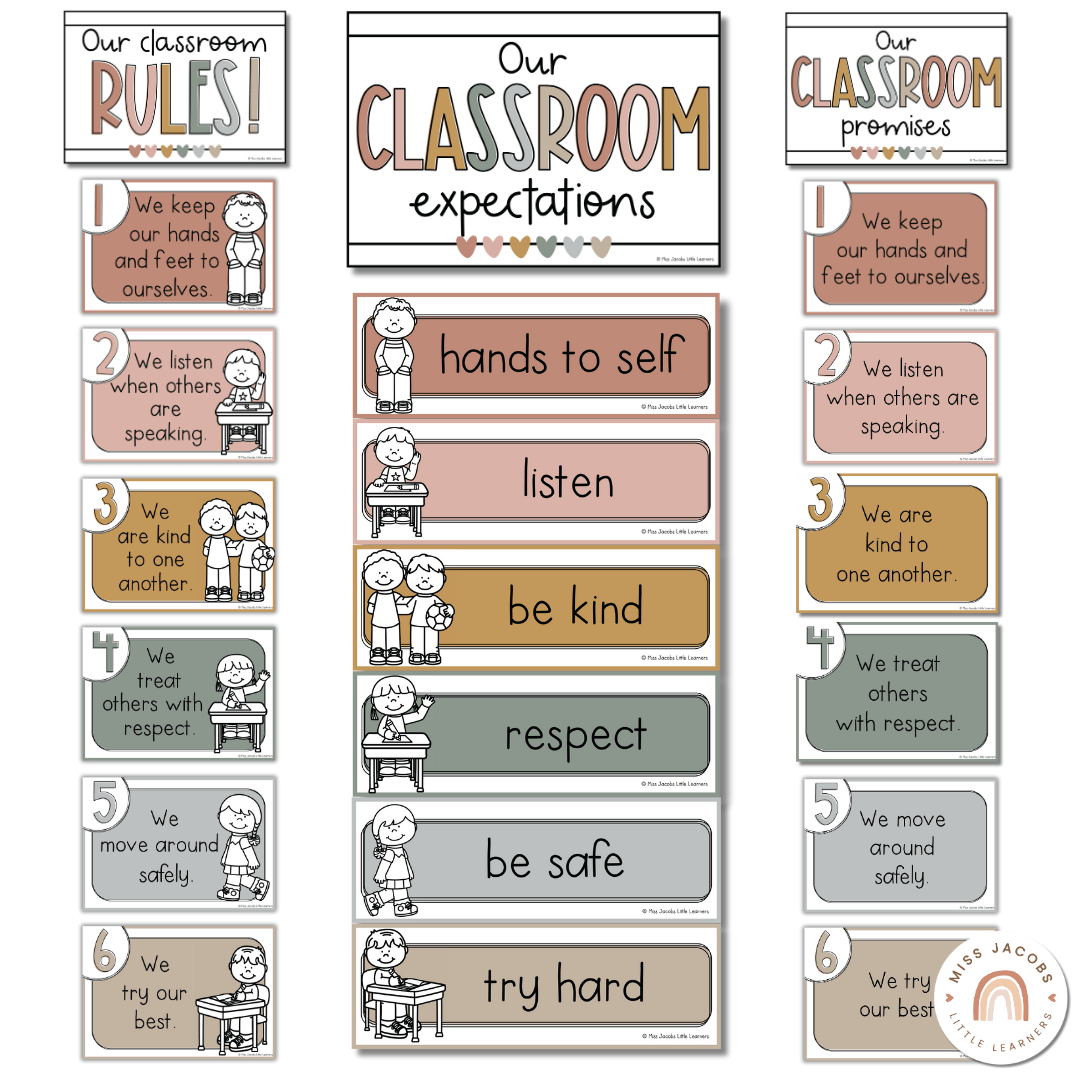 Simple Boho Classroom Rules Posters