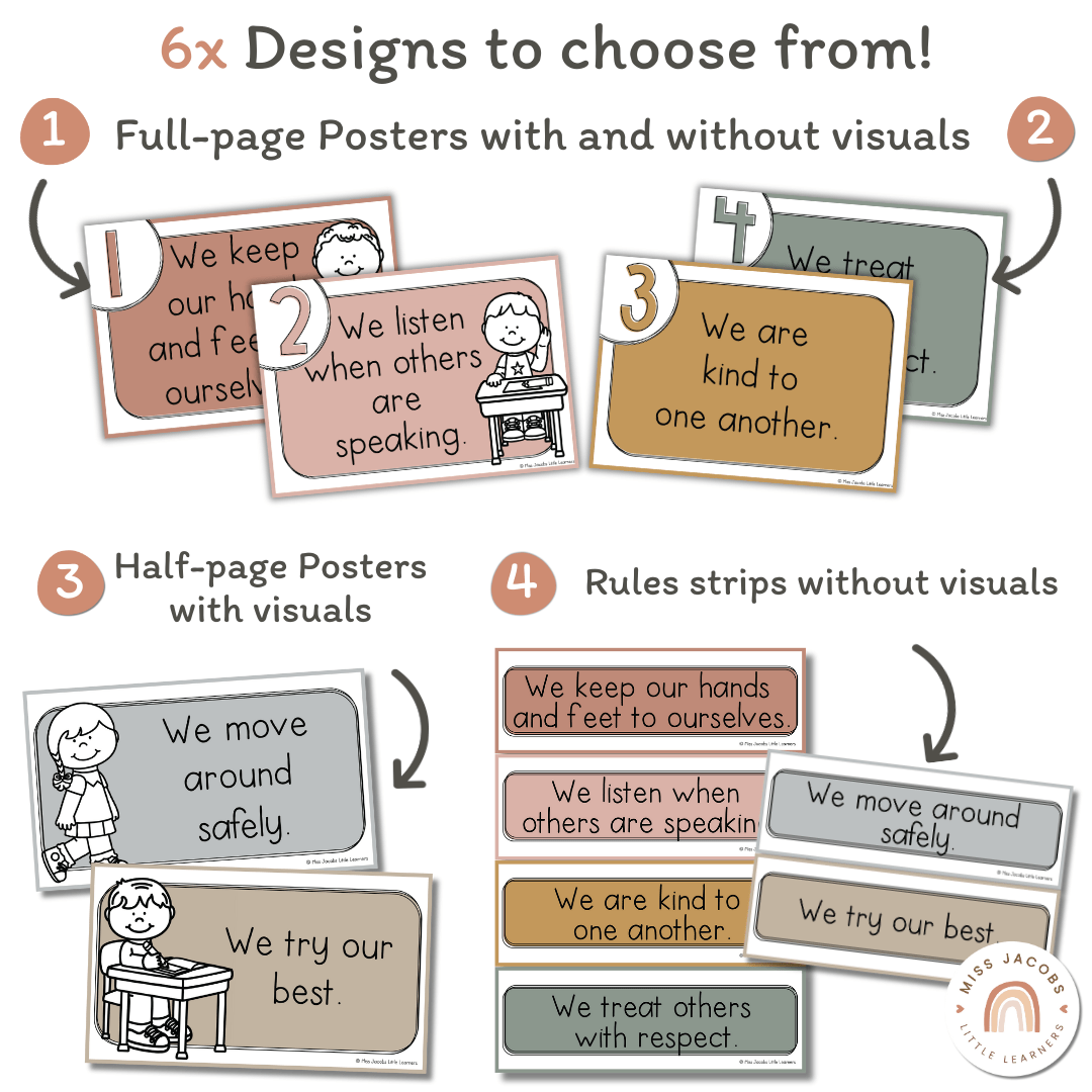 Simple Boho Classroom Rules Posters