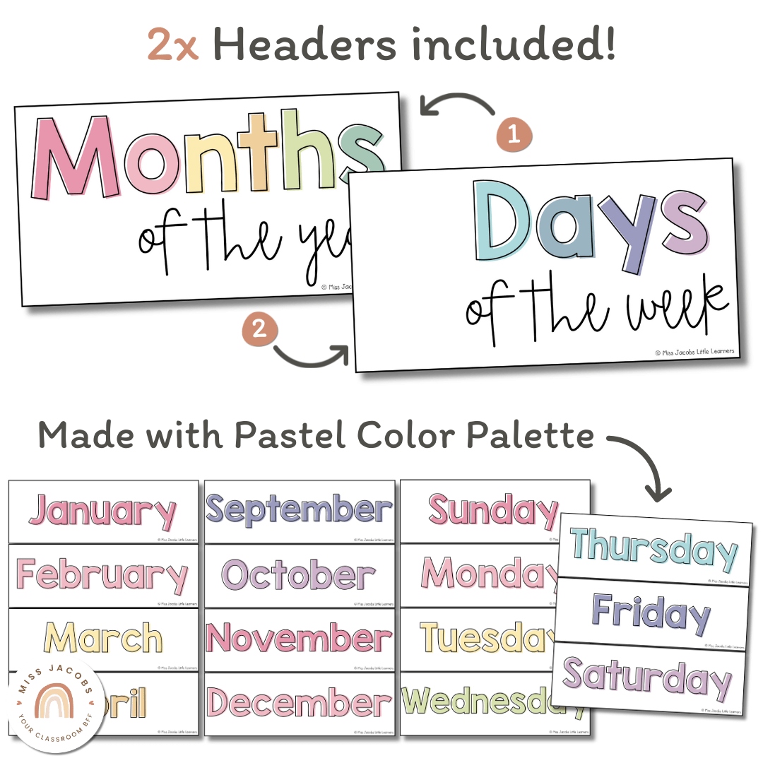 Days and Months Flashcards | Simple Pastels