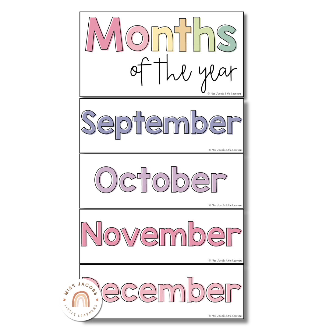 Days and Months Flashcards | Simple Pastels