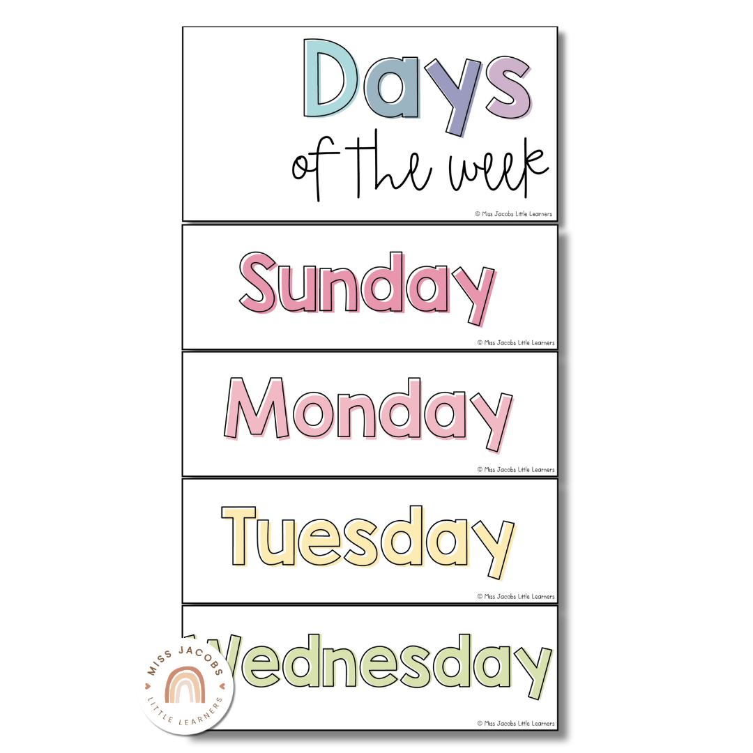 Days and Months Flashcards | Simple Pastels