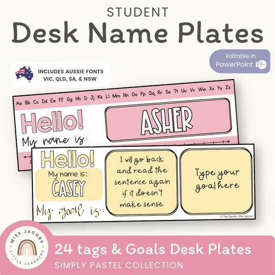 Student Name & Goals Desk Plates | Simple Pastels