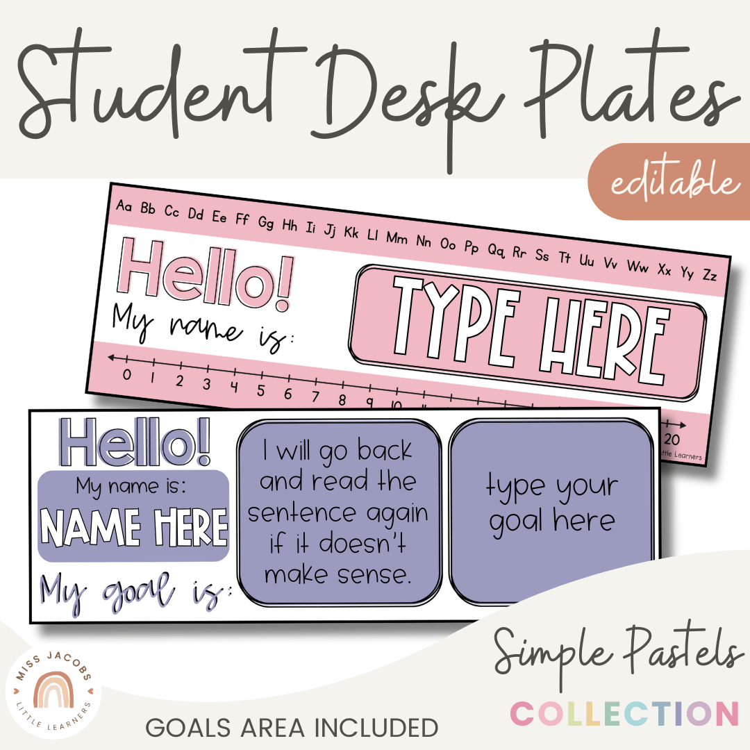Student Name & Goals Desk Plates | Simple Pastels