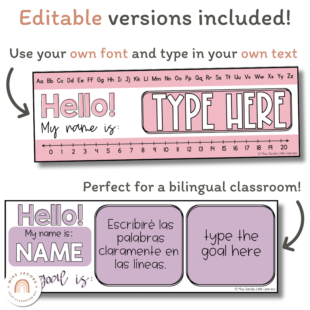 Student Name & Goals Desk Plates | Simple Pastels – Miss Jacobs Little ...