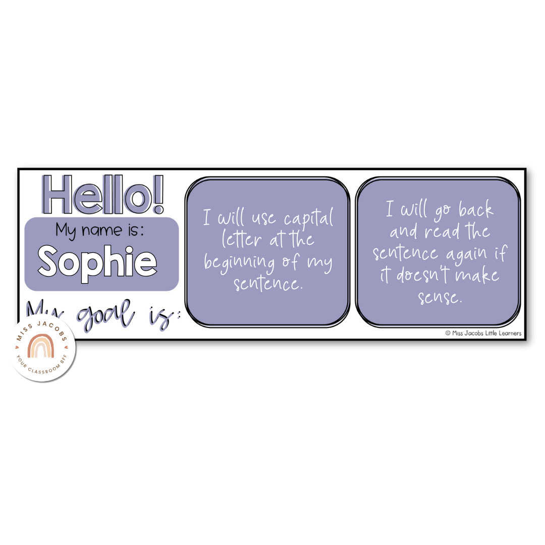 Student Name & Goals Desk Plates | Simple Pastels