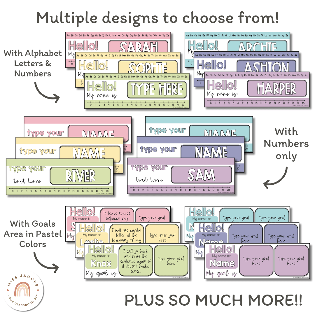 Student Name & Goals Desk Plates | Simple Pastels