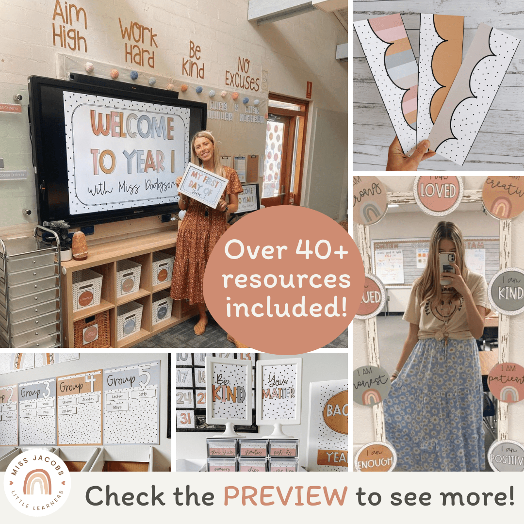 Spotty Boho Classroom Decor - Boho Neutrals Theme - Miss Jacobs