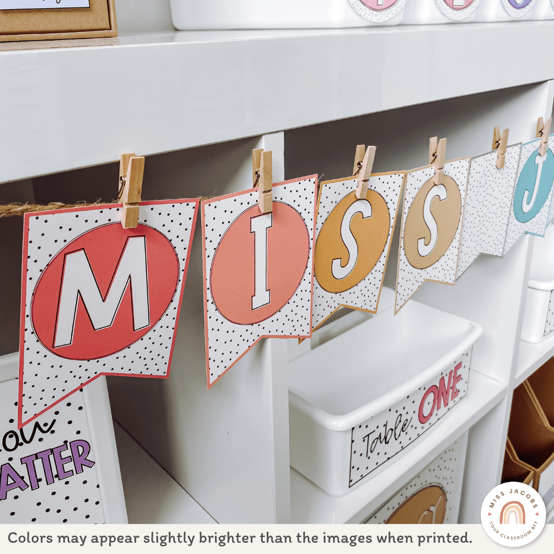 Spotty Bright Classroom Decor - Neon Rainbow Colors - Miss Jacobs
