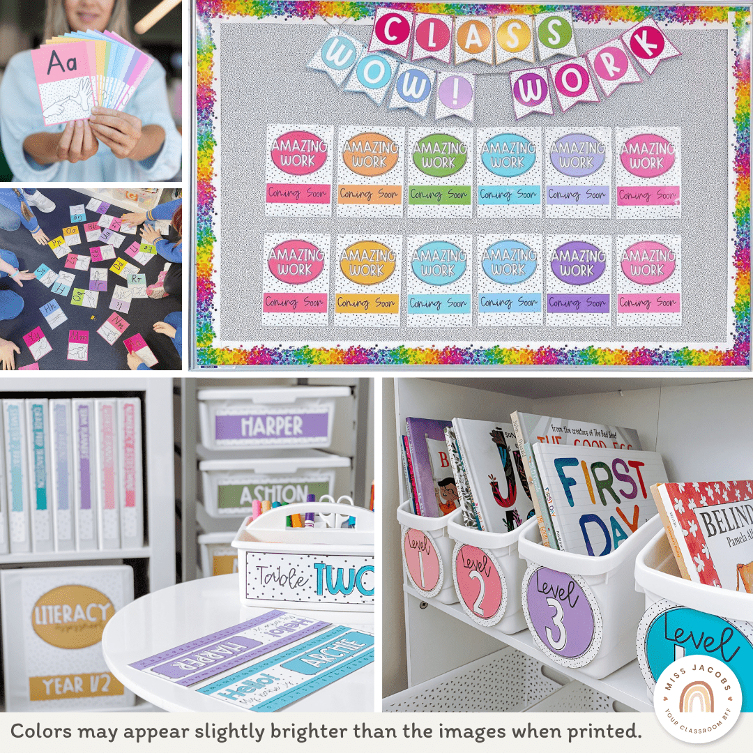 Spotty Bright Classroom Decor - Neon Rainbow Colors - Miss Jacobs