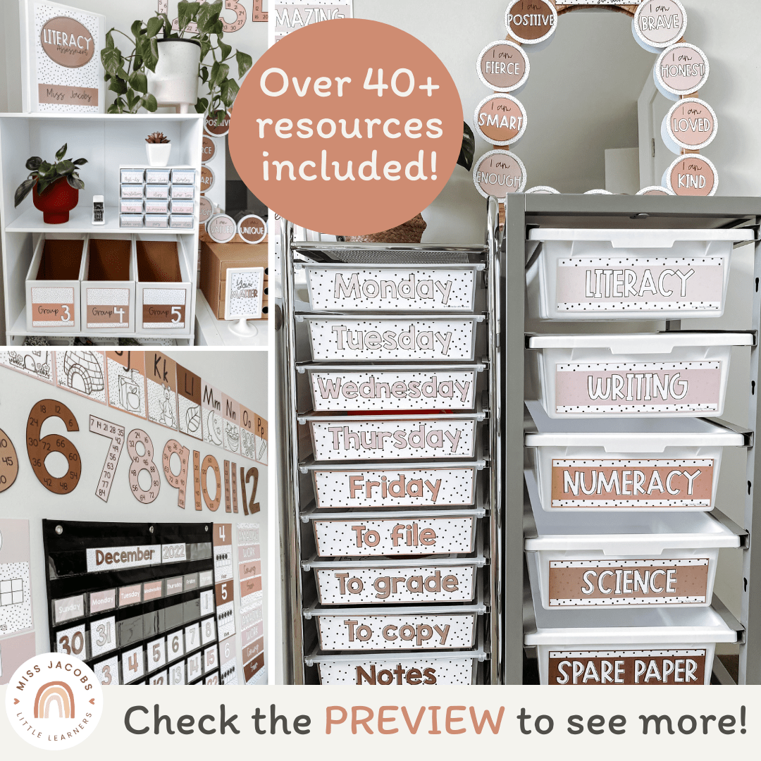 Spotty Neutrals Classroom Decor - Muted Tones - Miss Jacobs
