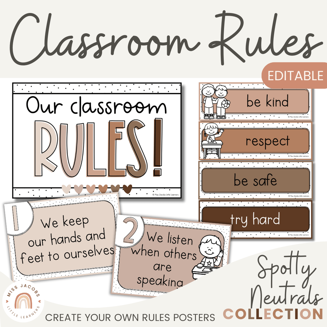 Spotty Neutrals Classroom Rules Posters