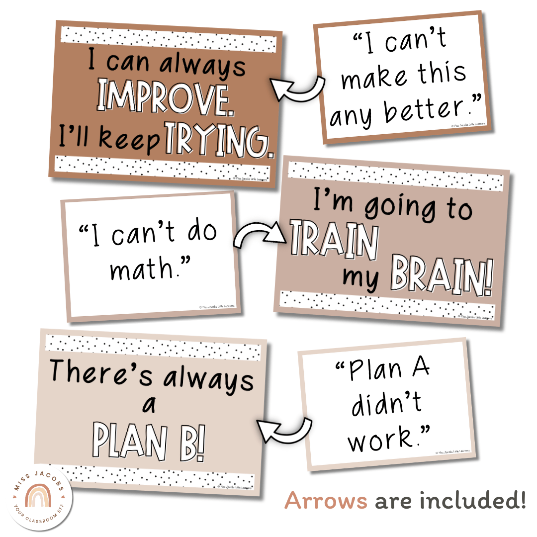 Spotty Neutrals Themed Growth Mindset Posters | Neutral Ombre Color Pa