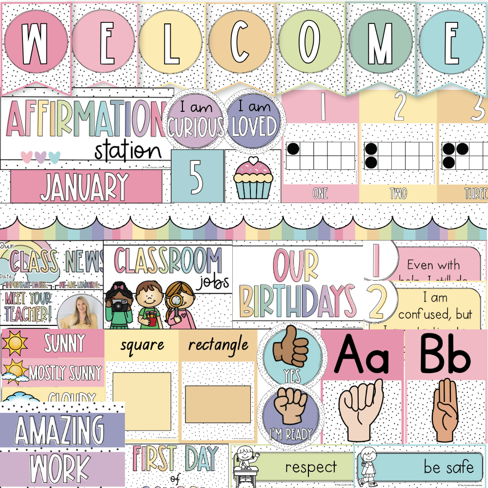 Spotty Pastel Classroom Decor - Muted Rainbow Colors - Miss Jacobs