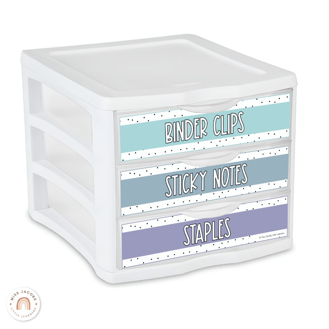 Sterilite 3-Drawer Labels - Spotty Pastel Theme - Miss Jacobs