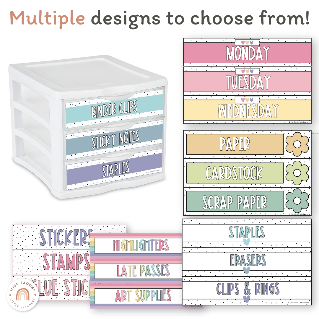 Sterilite 3-Drawer Labels - Spotty Pastel Theme - Miss Jacobs