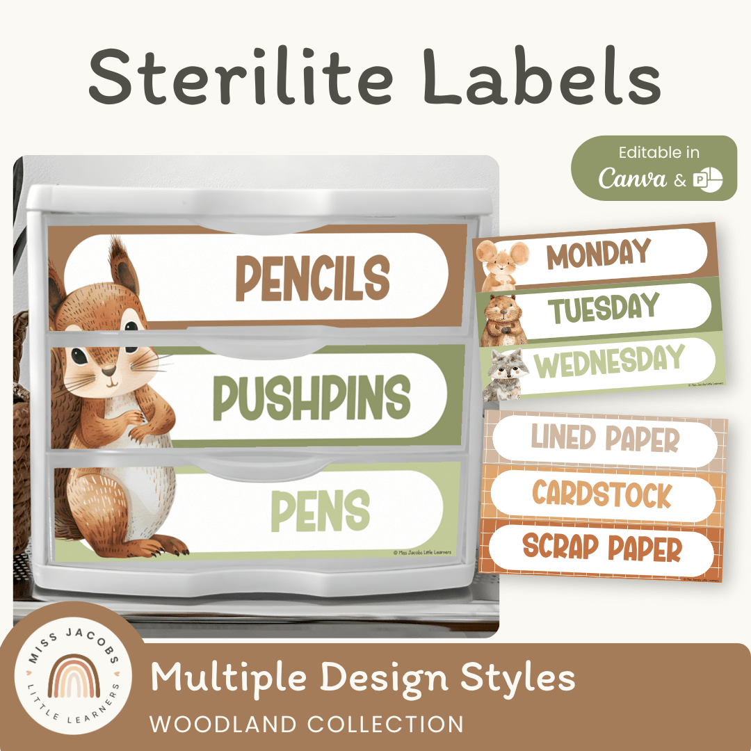 Sterilite 3-Drawer Labels - Woodland Classroom Decor - MJLL