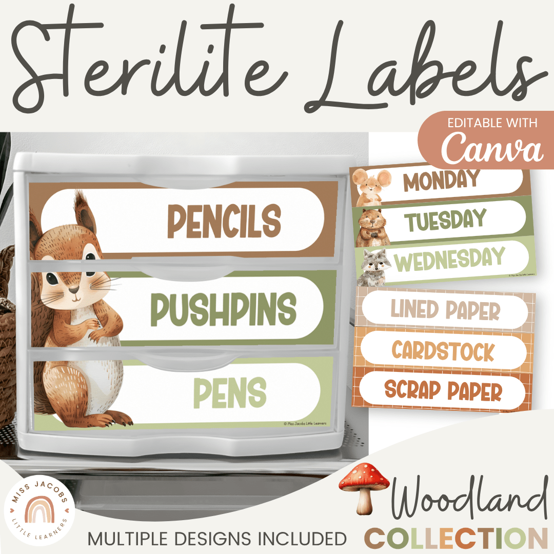 Sterilite 3-Drawer Labels - Woodland Classroom Decor - MJLL