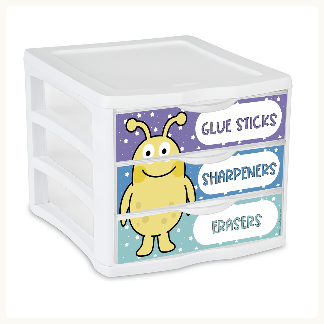 Sterilite Drawer Labels - Dreamy Space Classroom Decor - MJLL