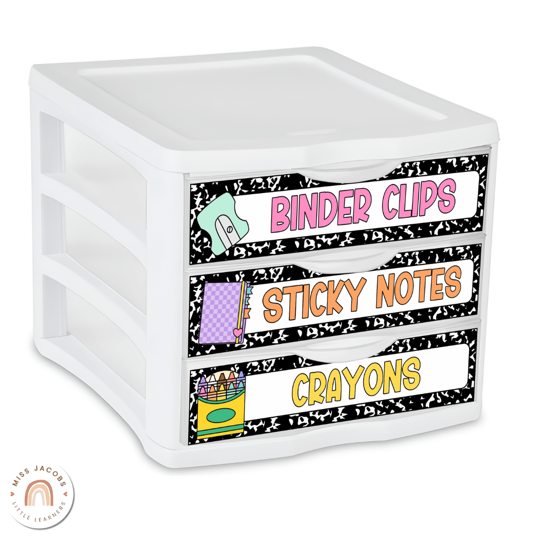 3-Drawer Sterilite Drawer Labels - Cutesy Composition Notebook – Miss ...