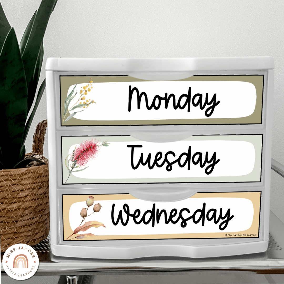Sterilite Drawer Labels - Australiana Classroom Theme - MJLL