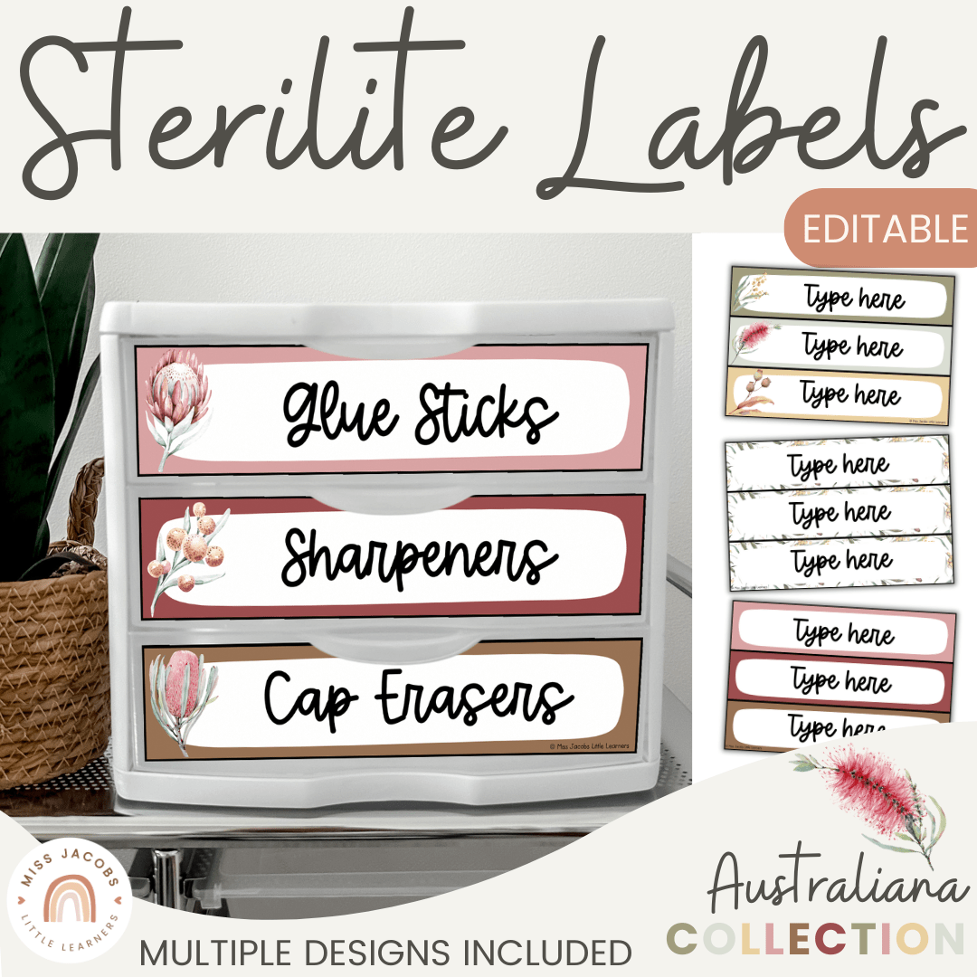 Sterilite Drawer Labels - Australiana Classroom Theme - MJLL
