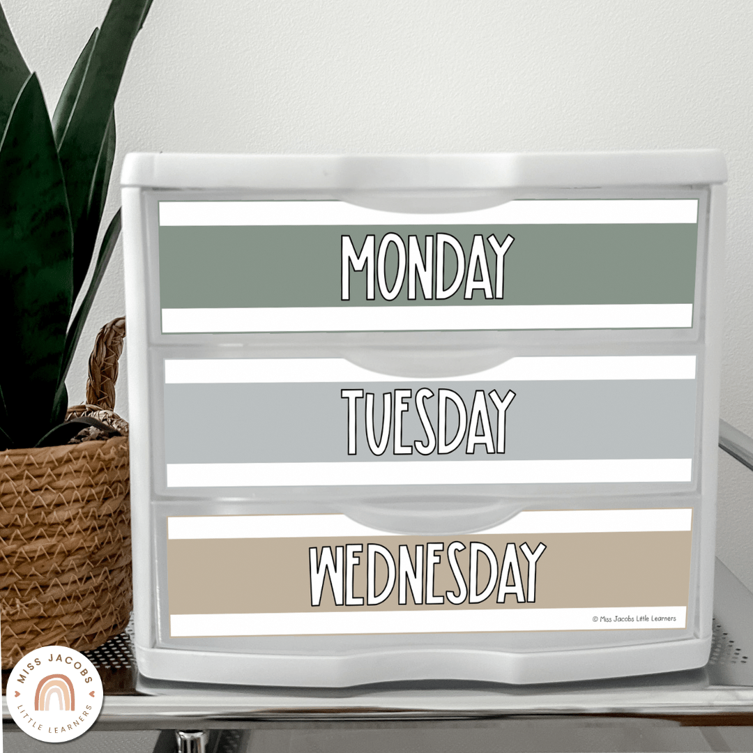 Sterilite Drawer Labels - Boho Rainbow Neutrals Classroom Theme - MJLL