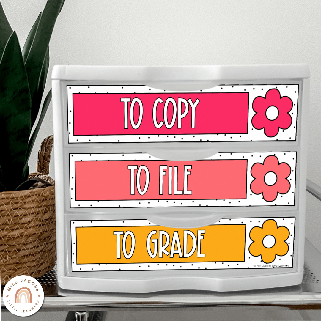 Sterilite Drawer Labels - Spotty Bright Theme - Miss Jacobs