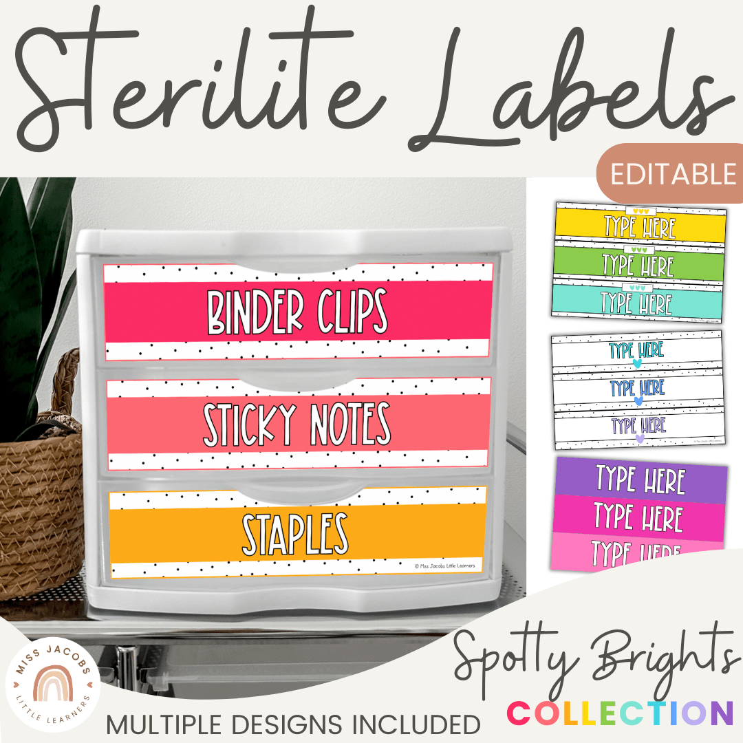 Sterilite Drawer Labels - Spotty Bright Theme - Miss Jacobs