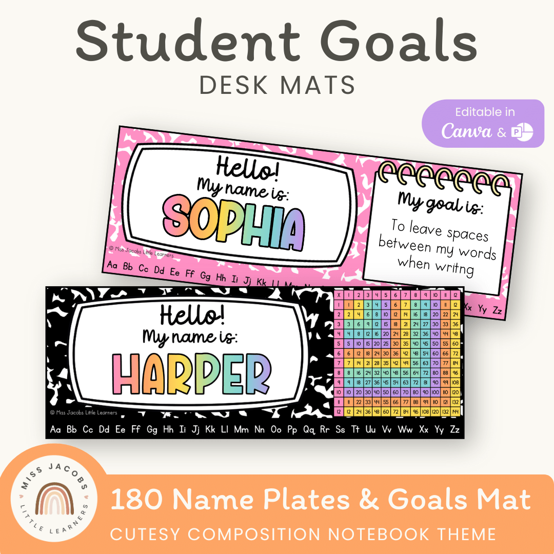Student Desk Name Plate & Goals - Cutesy Composition Notebook – Miss ...