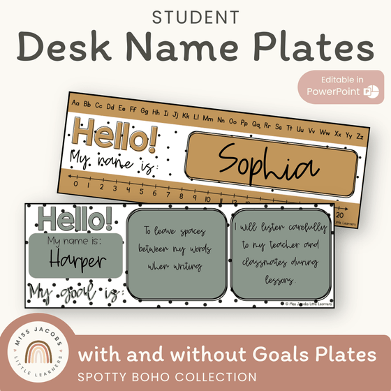 Student Desk Name Plate & Goals Mat - Spotty Boho Decor – Miss Jacobs ...