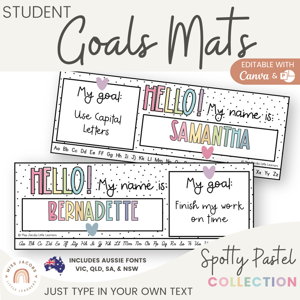 Student Desk Name Plate & Goals Mat - Spotty Pastel Theme - MJLL