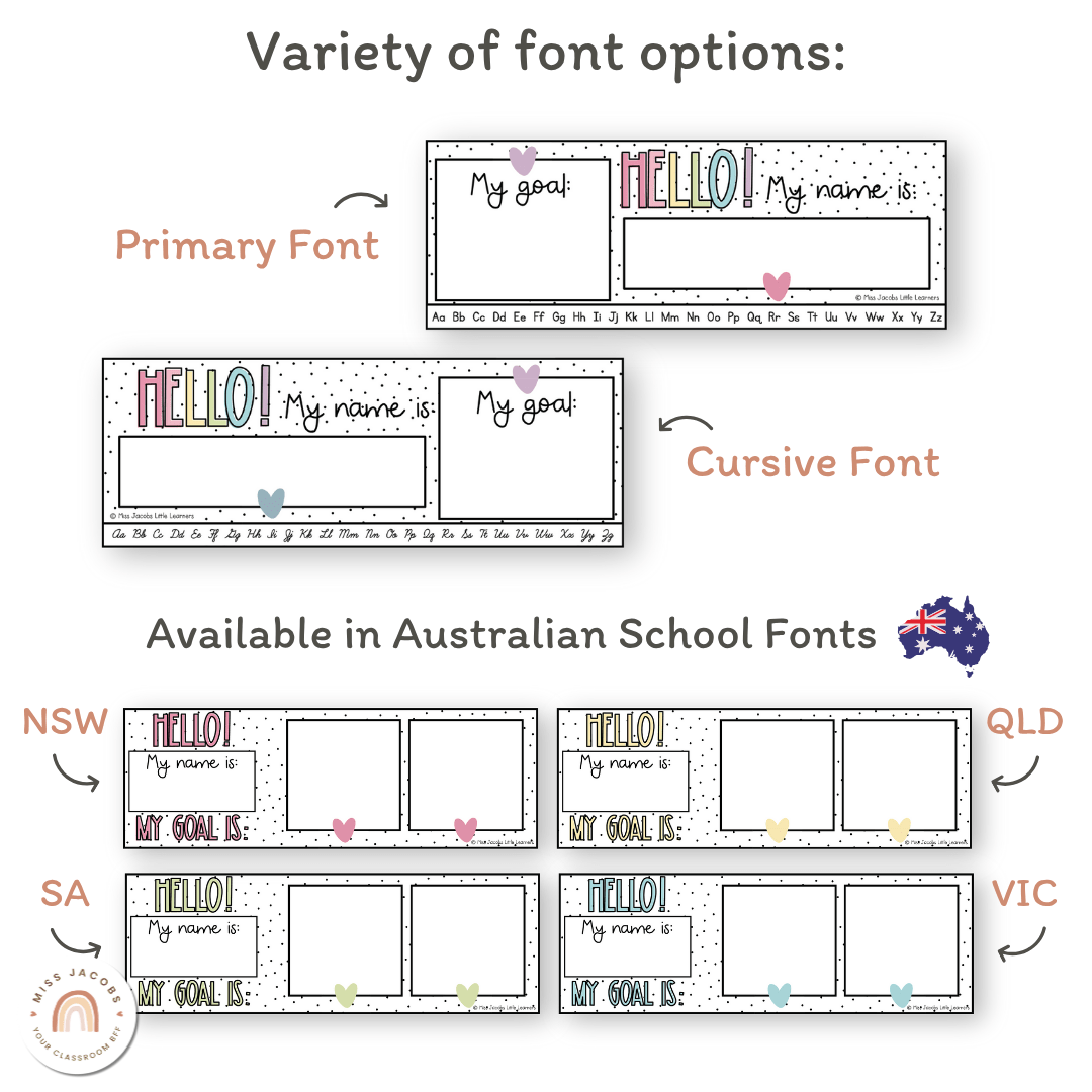 Student Desk Name Plate & Goals Mat - Spotty Pastel Theme - MJLL