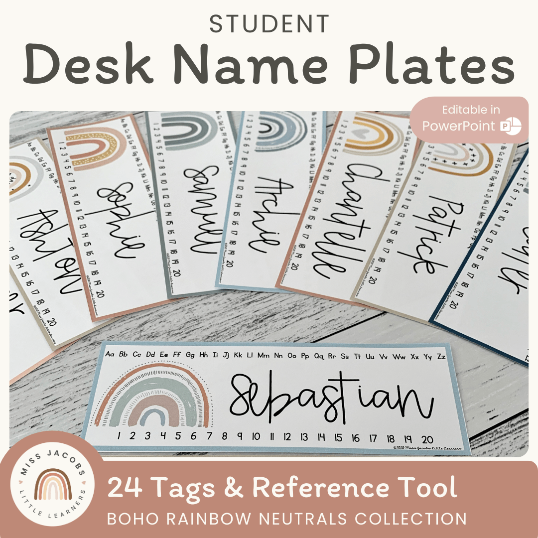 Student Desk Name Plates - Boho Rainbow Theme - Miss Jacobs