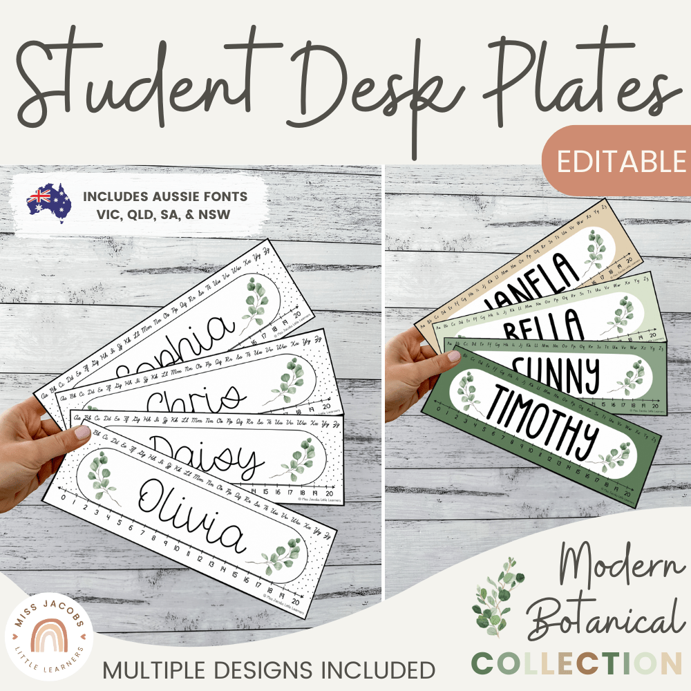 Student Desk Name Plates - Modern Botanical Theme - Miss Jacobs