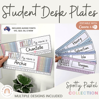 Student Desk Name Plates - Spotty Pastel Theme - Miss Jacobs