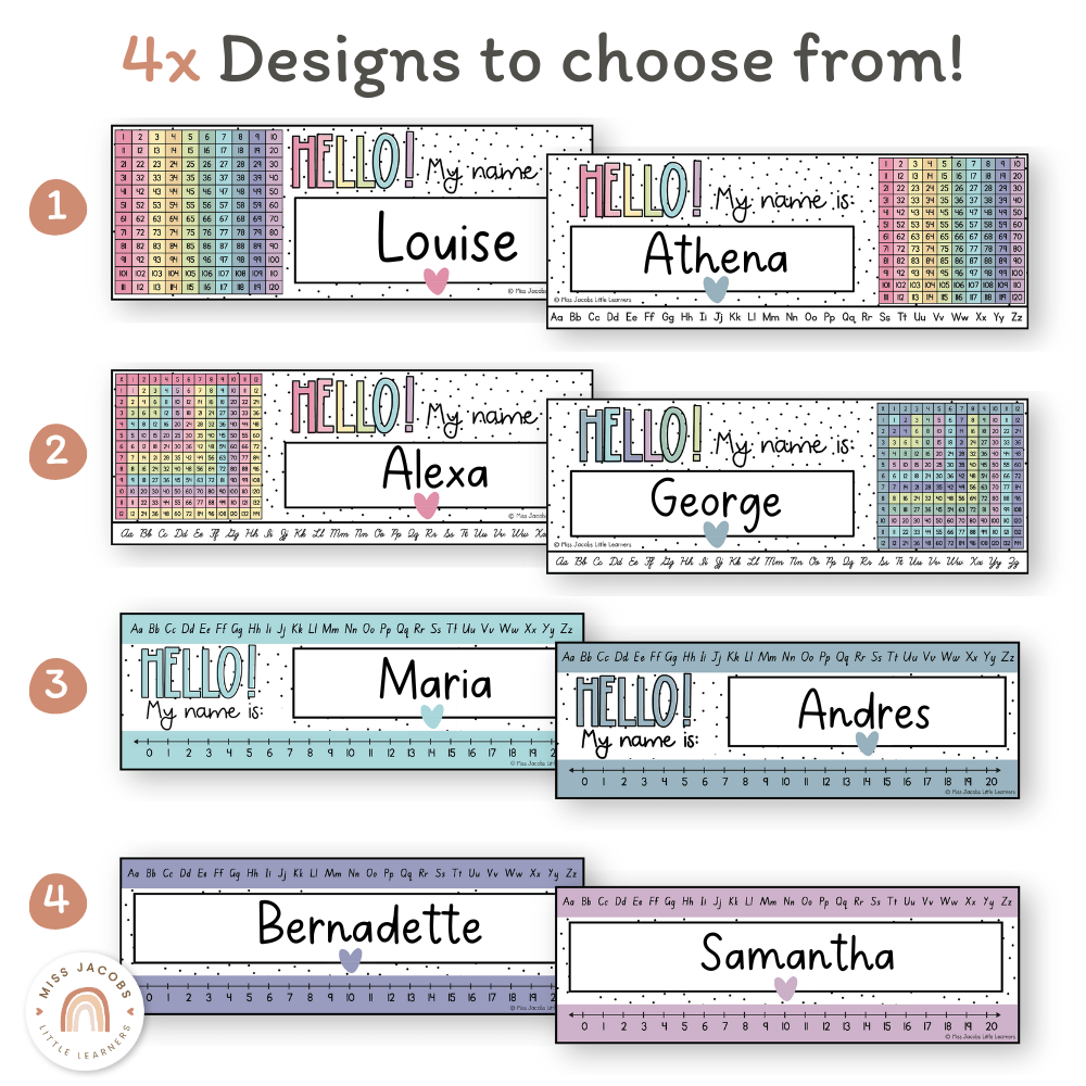 Student Desk Name Plates - Spotty Pastel Theme - Miss Jacobs