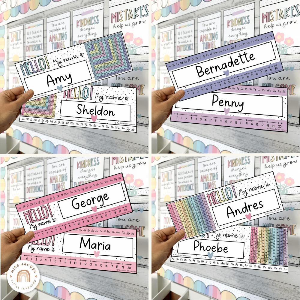 Student Desk Name Plates - Spotty Pastel Theme - Miss Jacobs