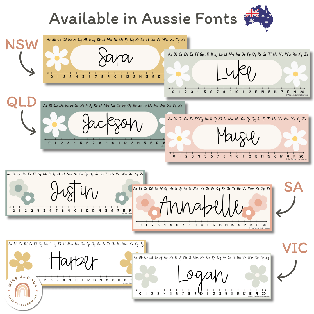Student Desk Plates & Supply Labels | Daisy Gingham Neutral Classroom Decor