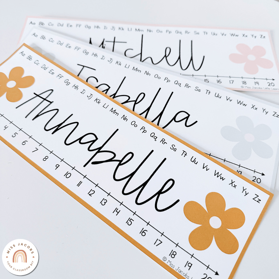 Student Desk Plates & Supply Labels | Daisy Gingham Neutral Classroom Decor
