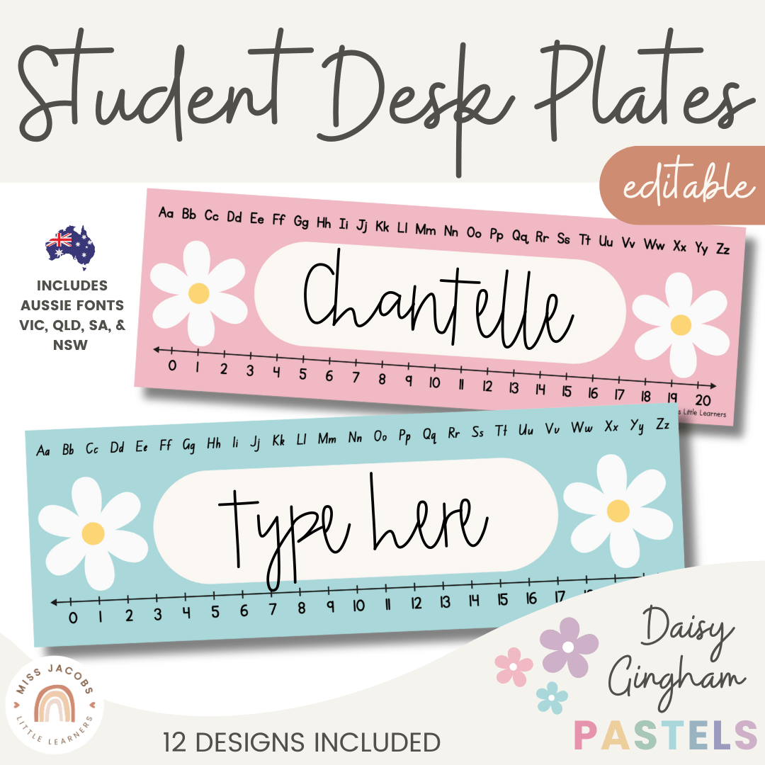 Student Desk Name Plates - Daisy Gingham Pastels Decor