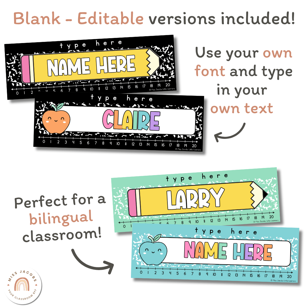 Student Desk Name Plates - Cutesy Classroom Theme - Miss Jacobs
